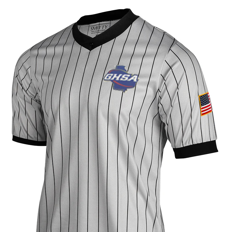 Georgia (GHSA) Smitty Body Flex Gray Pinstripe Referee Shirt USA225GA ...